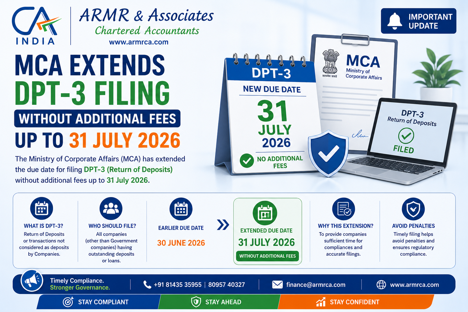 MCA extends DPT‑3 filing without additional fees up to 31 July 2026